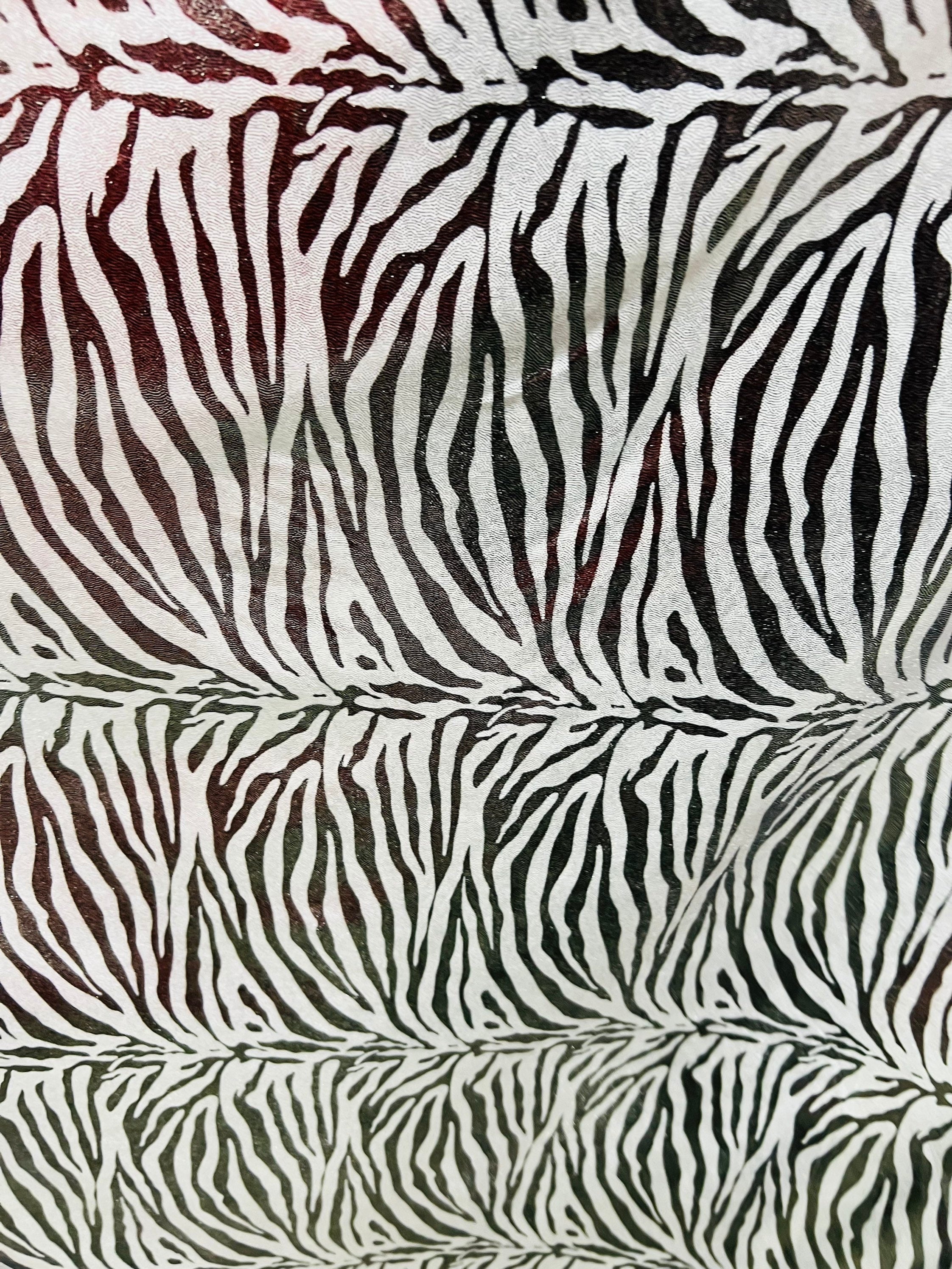 Exotic zebra design metallic nylon spandex with all over foil 4-way st ...